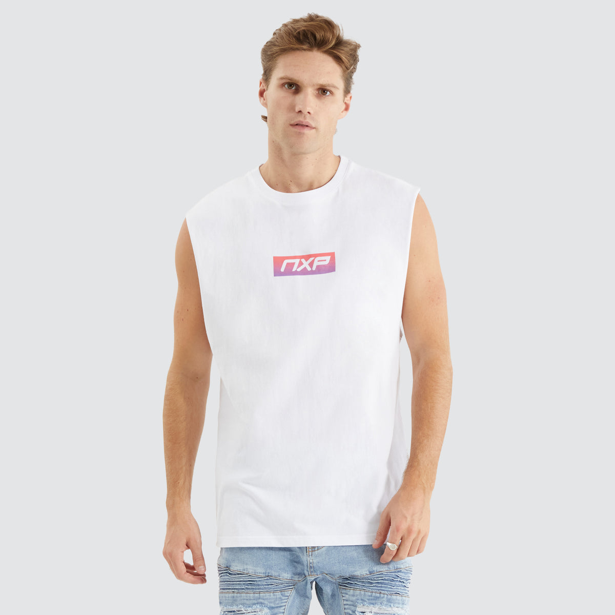 Inspired Scoop Back Muscle Tee in Optical White | NXP