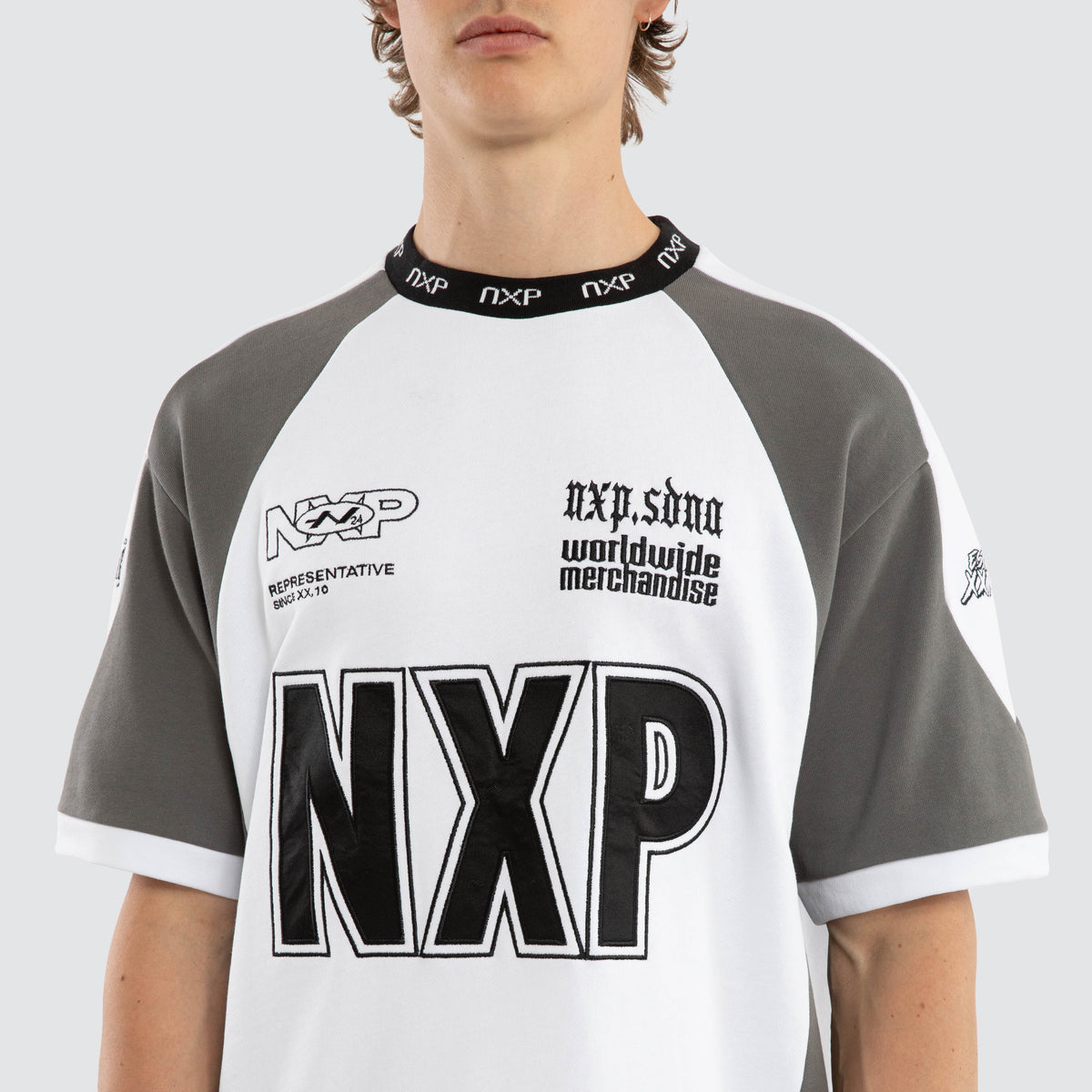 Legend Cotton Loopback Oversized Tee White and Charcoal | NXP
