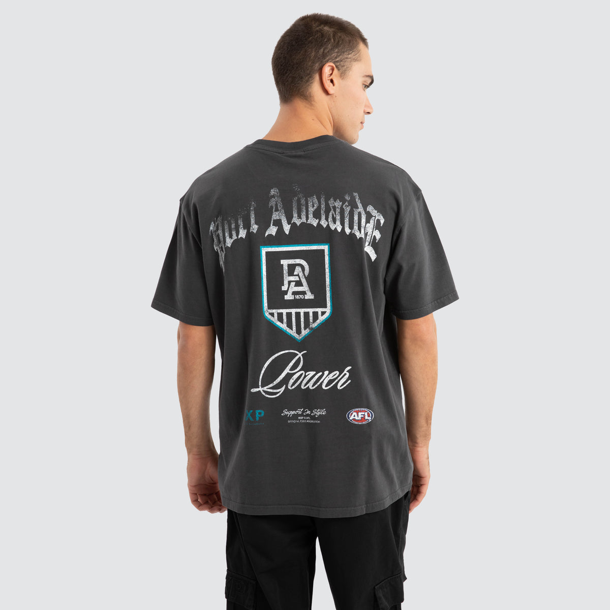 Port Adelaide Power AFL Vintage Goth Tee in Grey | NXP