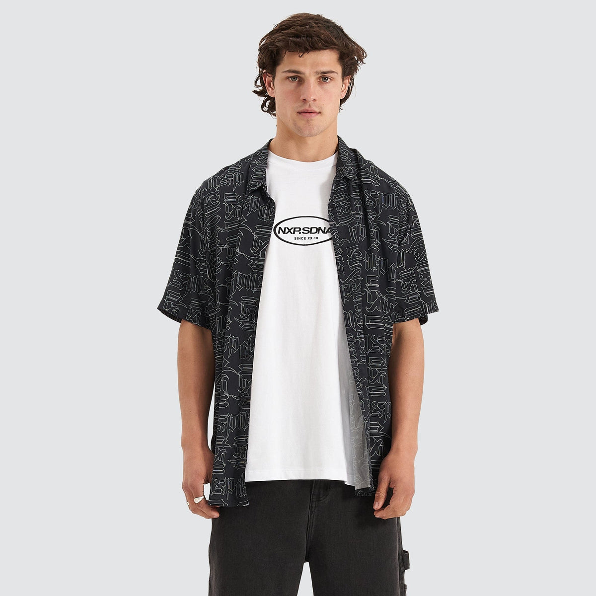 Criminalisation Relaxed Short Sleeve Shirt in Black Print | Nena and ...