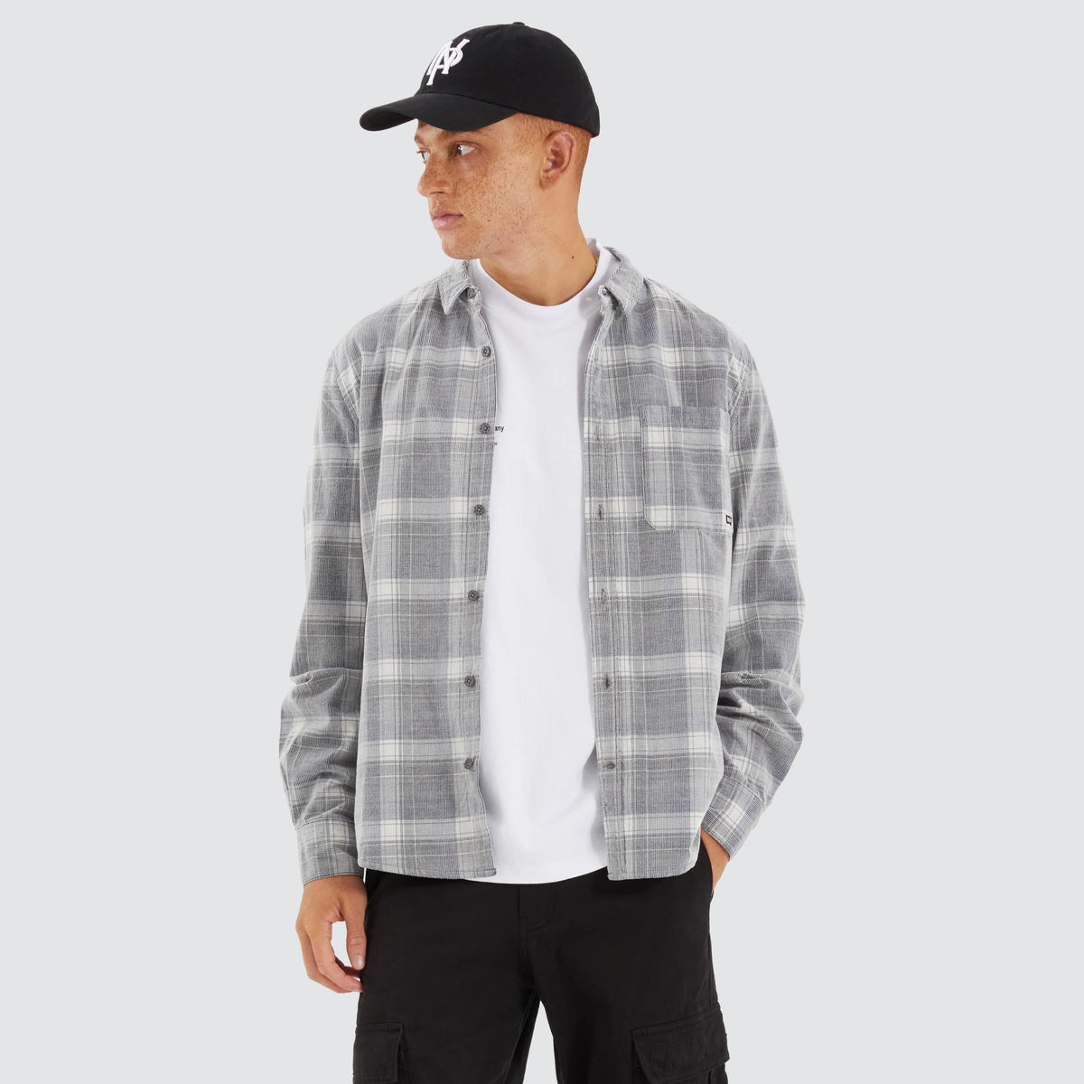 Motion Longsleeve Cord Shirt in Blue & Grey Check | NXP