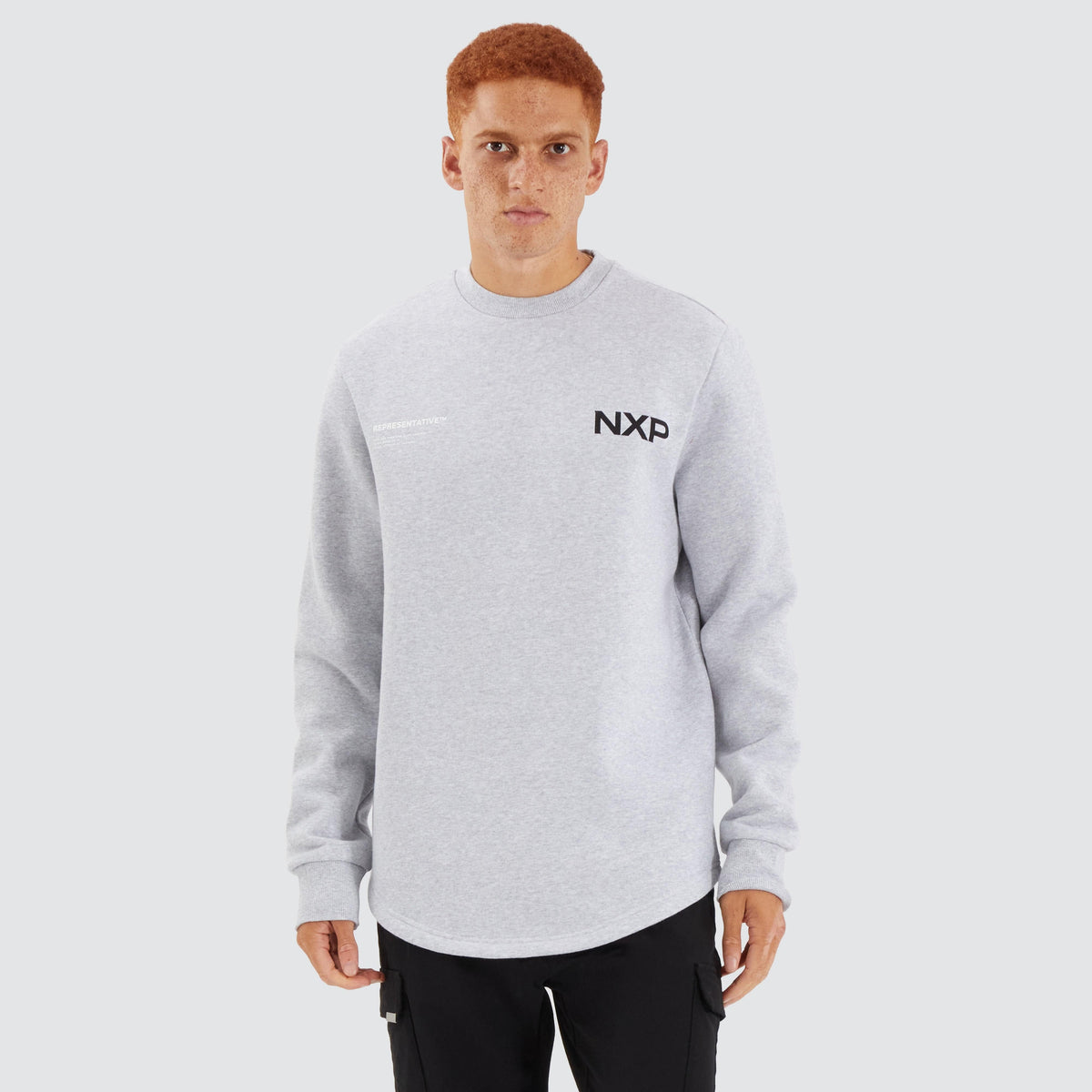 Phase Dual Curved Hem Sweater in Grey Marle | NXP